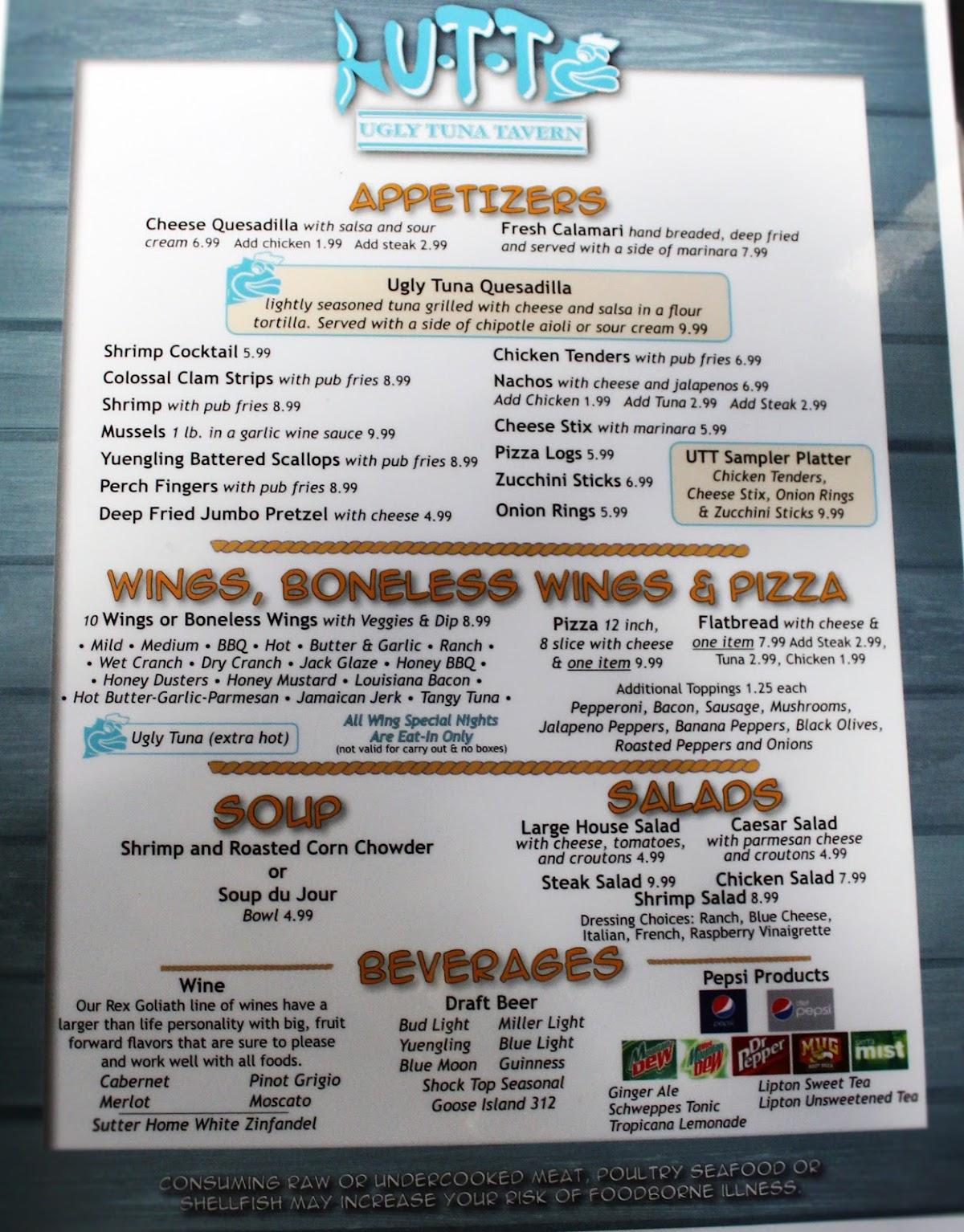 Menu at Ugly Tuna Tavern pub & bar, Erie