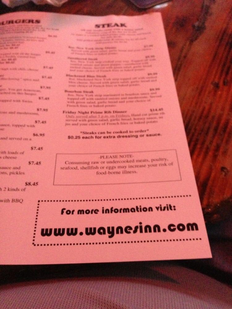 Menu at Wayne's Inn Bar & Grill, Puyallup