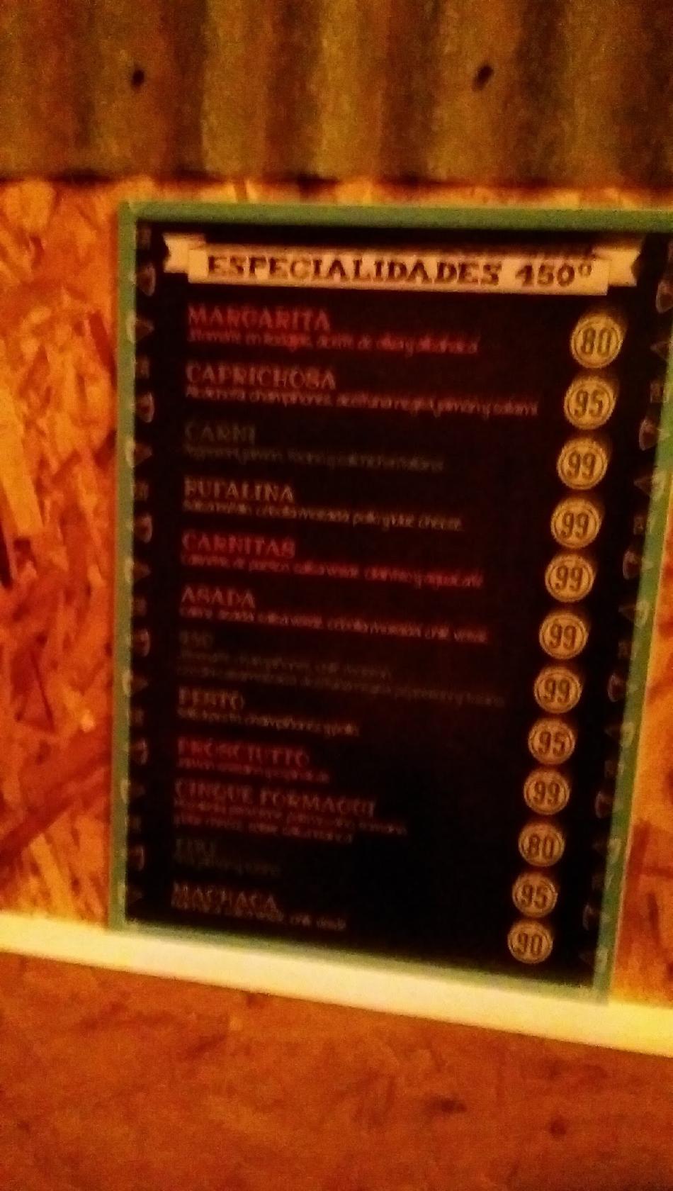 Carta del restaurante 450° Grados Pizza A La Leña, Hermosillo