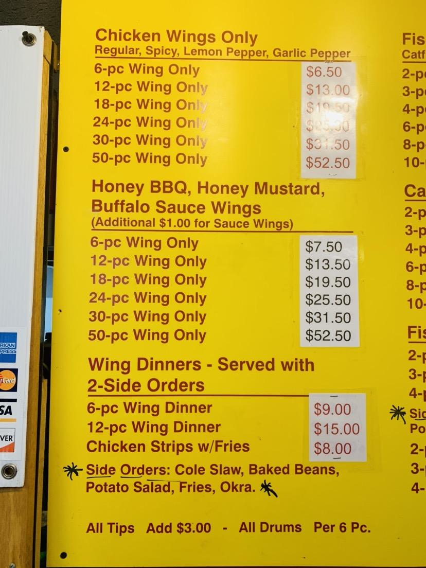 Menu at Chicken Wangs Cafe, Little Rock, Colonel Glenn Rd