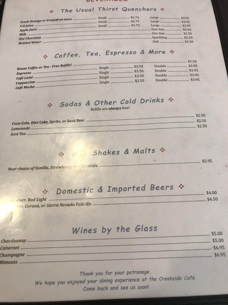Menu at Creekside Cafe, Sonoma