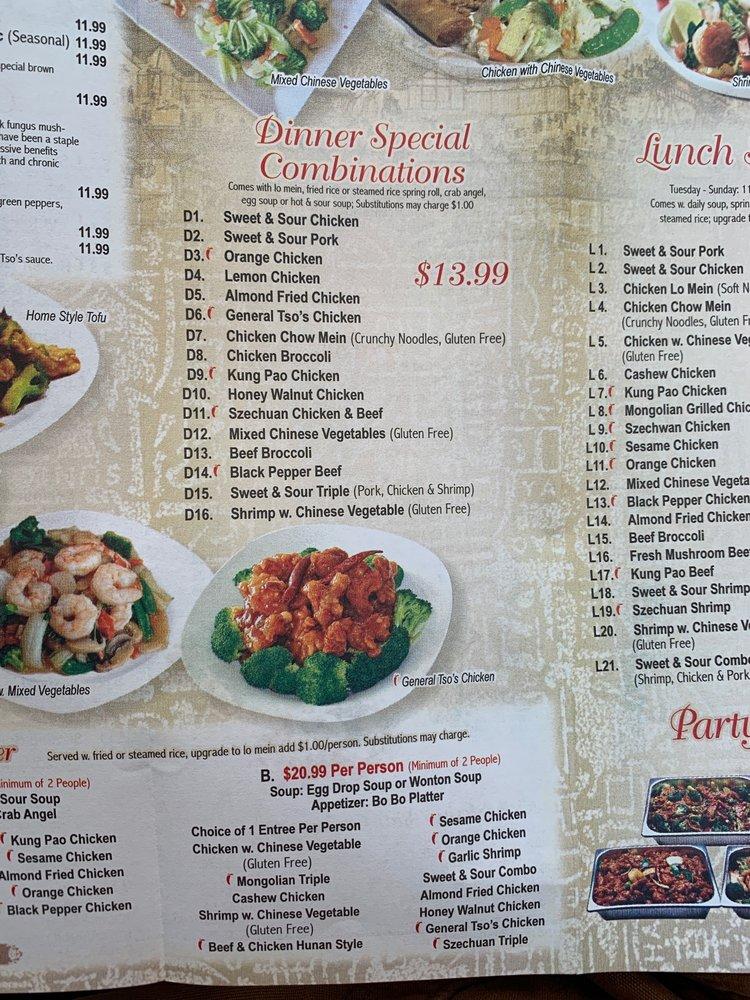 Menu at Dragon Village restaurant, Colville