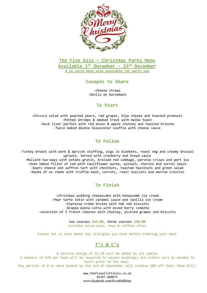Menu at The Five Alls pub & bar, Lechlade