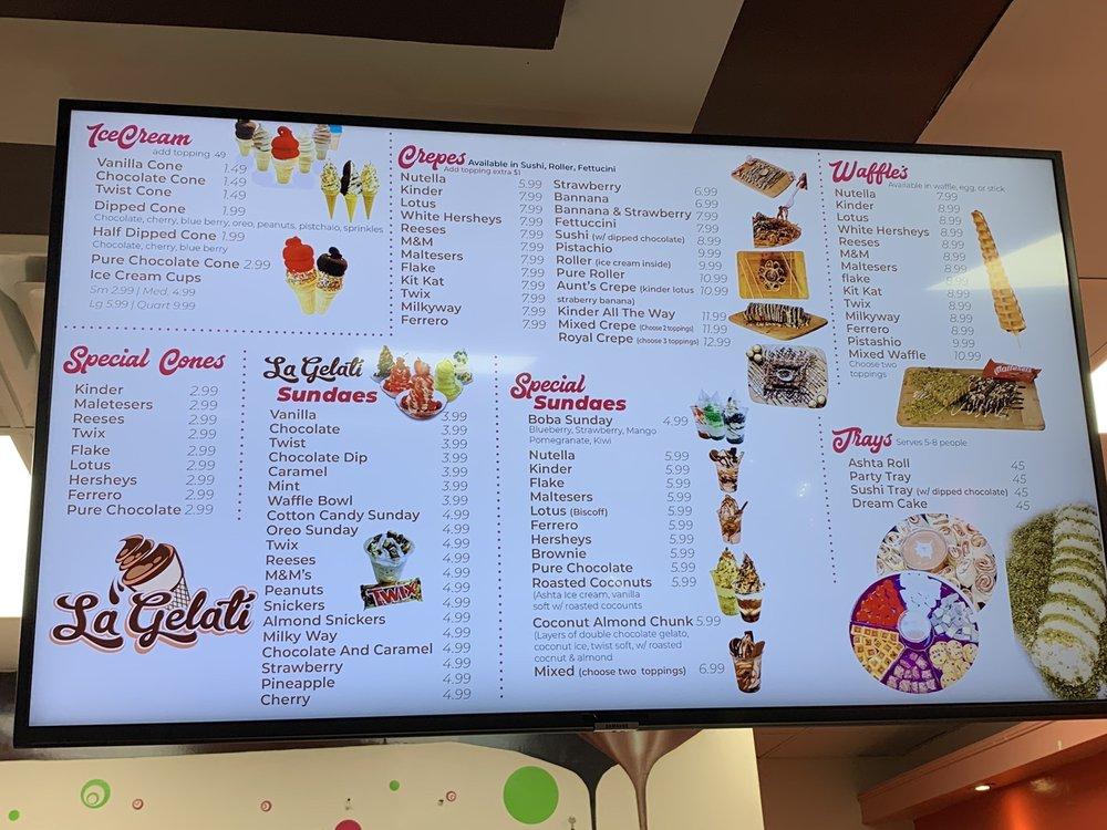 Menu at La Gelati desserts, Dearborn Heights