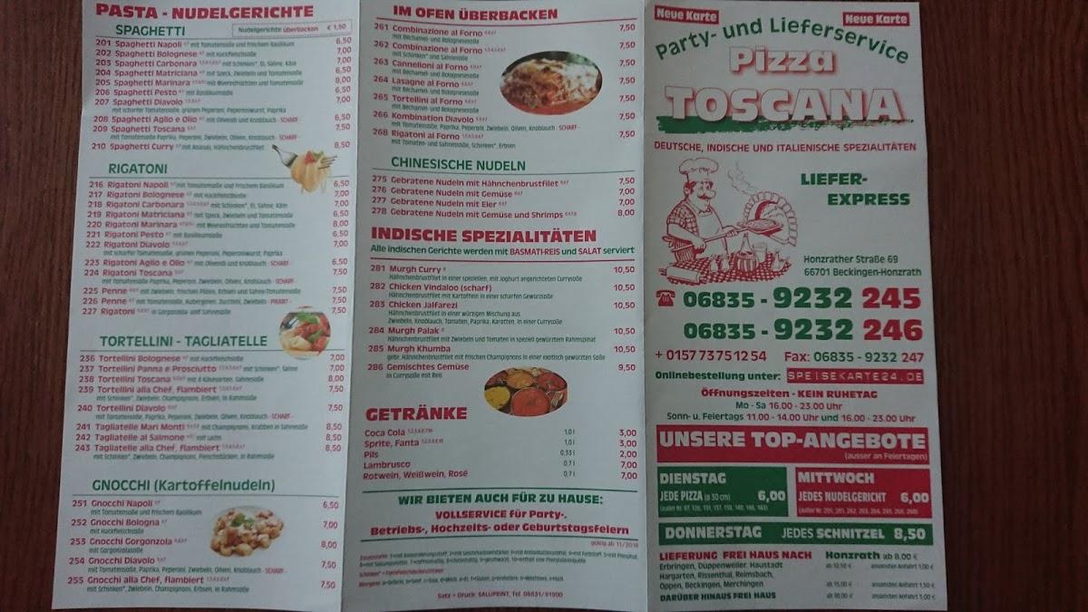 Speisekarte von Pizza Toscana, Beckingen