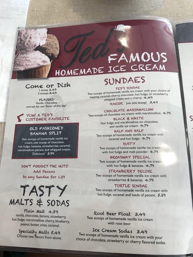Carta de Ted's Ice Cream & Restaurant, Wauwatosa