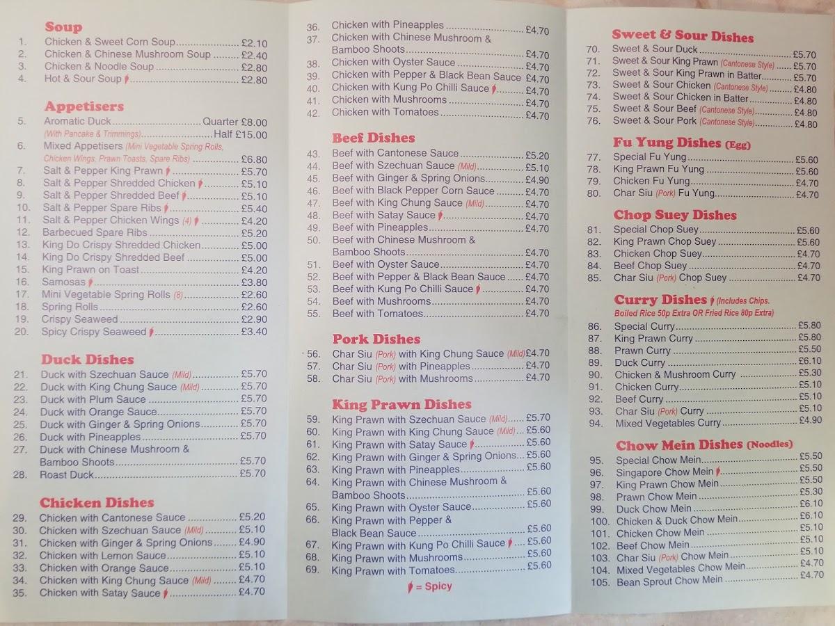 Menu at Winner Chinese Takeaway fast food, Caernarfon