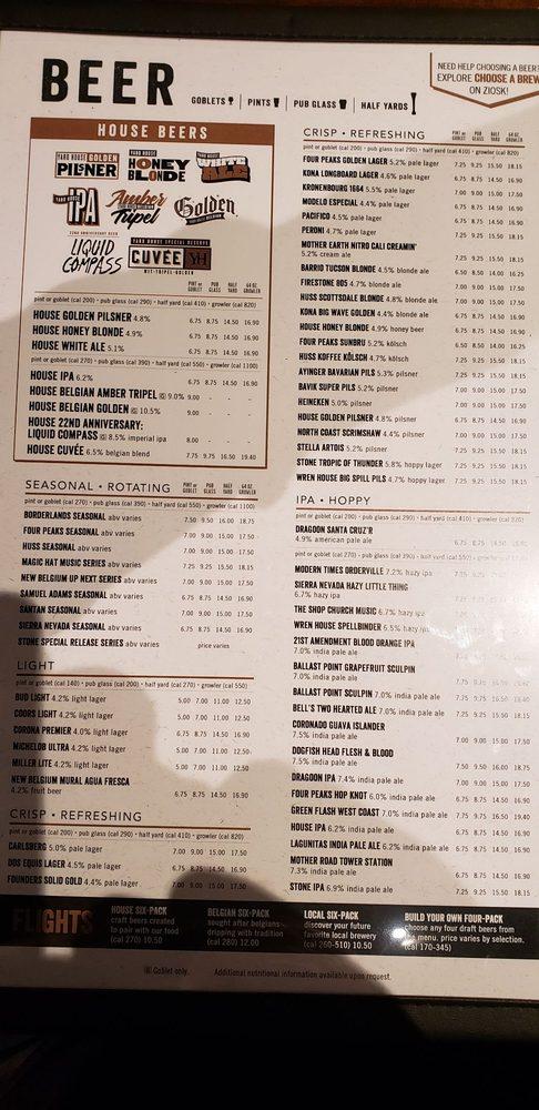 Menu at Yard House pub & bar, Phoenix, N Tatum Blvd