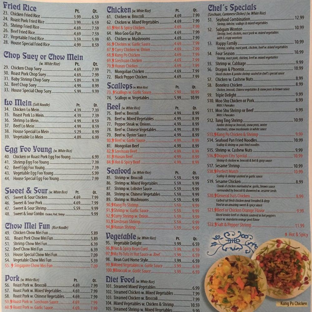 Carta del restaurante Dragon City, Foley