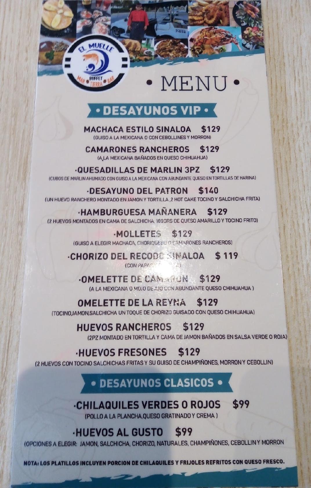 Menu at El Muelle restaurant, Saltillo, BL