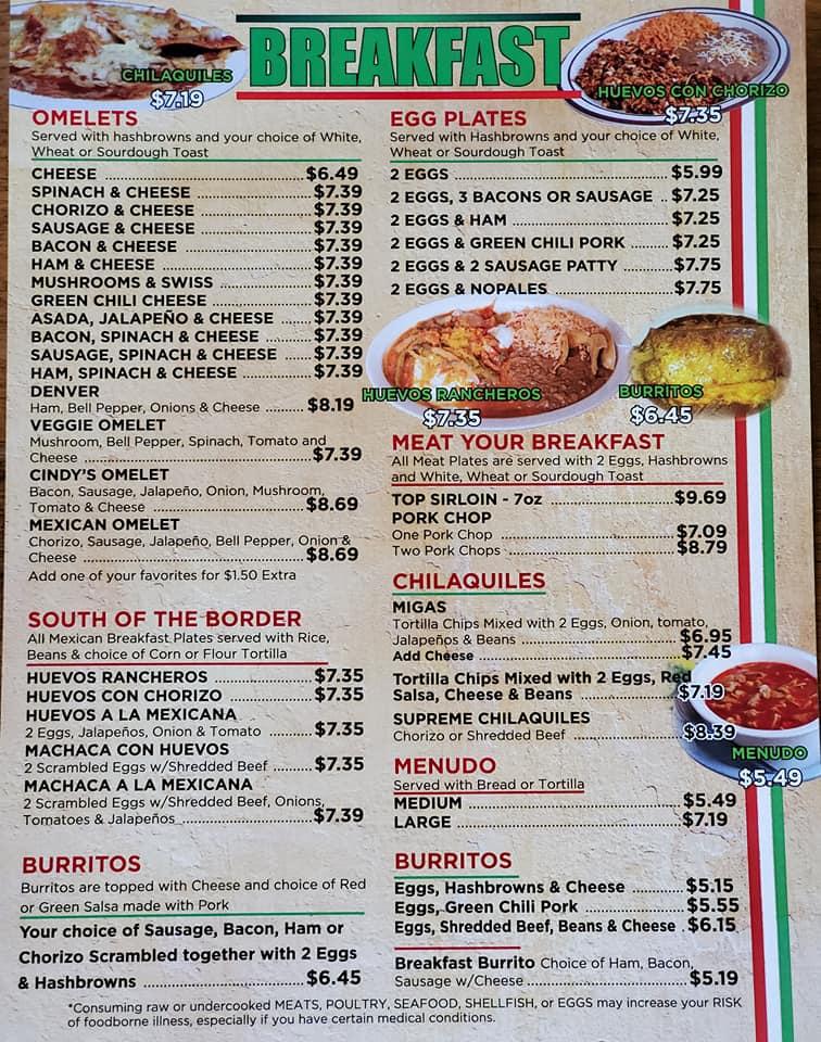 Menu at Jorge's Cafe, Ruidoso Downs, US-70
