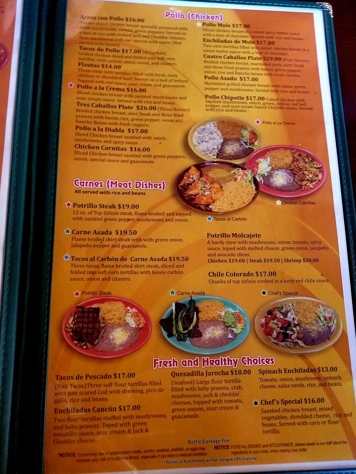 Menu at Los Potrillos Mexican Restaurant, Vancouver