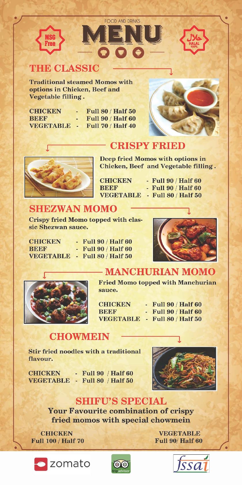 Menu at Shifu Momos, Ernakulam, GCDA Shopping Complex
