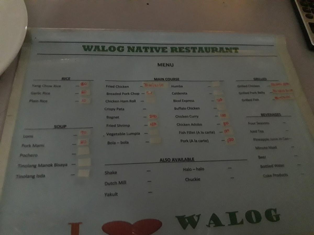 Menu at Walog Native Restaurant, Boljoon