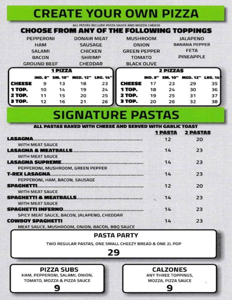 Menu at YROC Pizza restaurant, Innisfail, 49 St