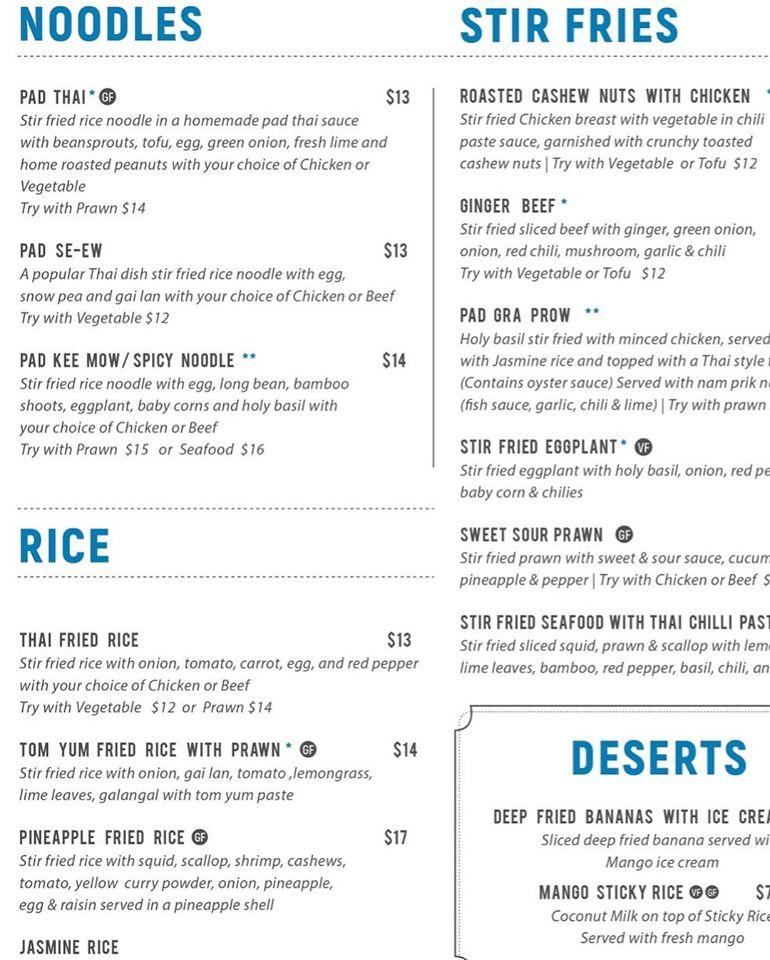 Menu at Blue Elephant Thai Restaurant, Bedford