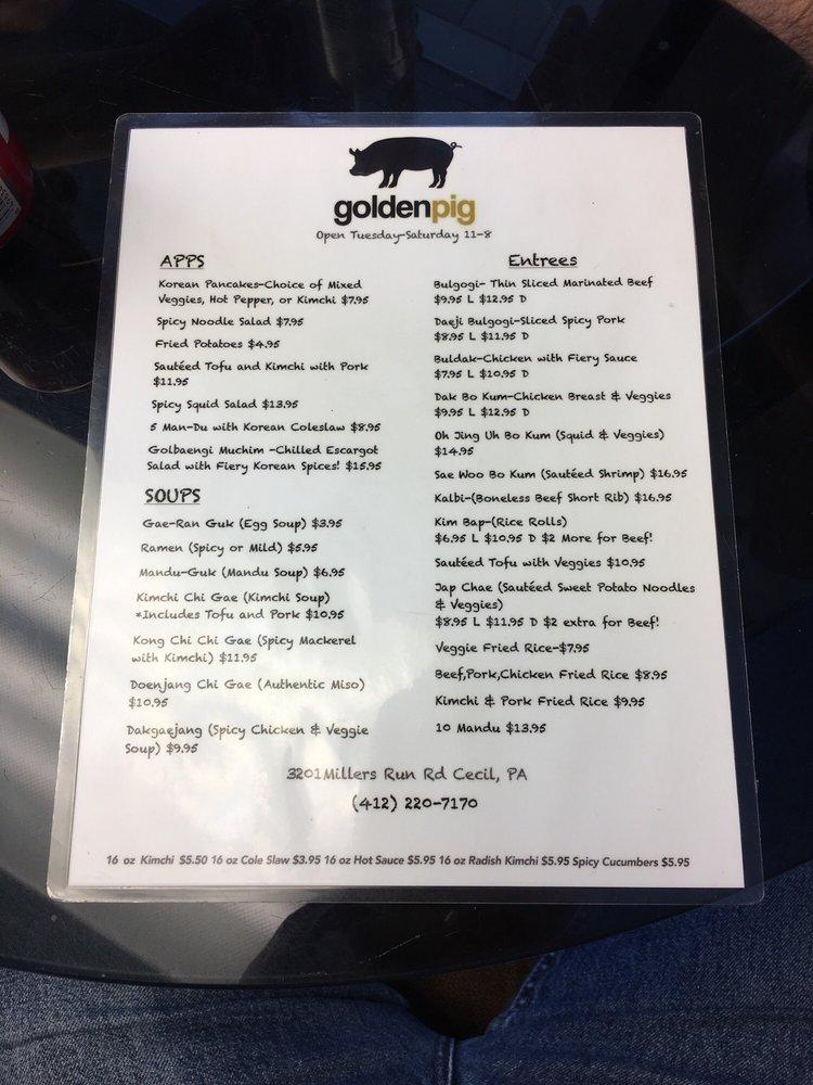 Menu at Golden Pig restaurant, Cecil-Bishop