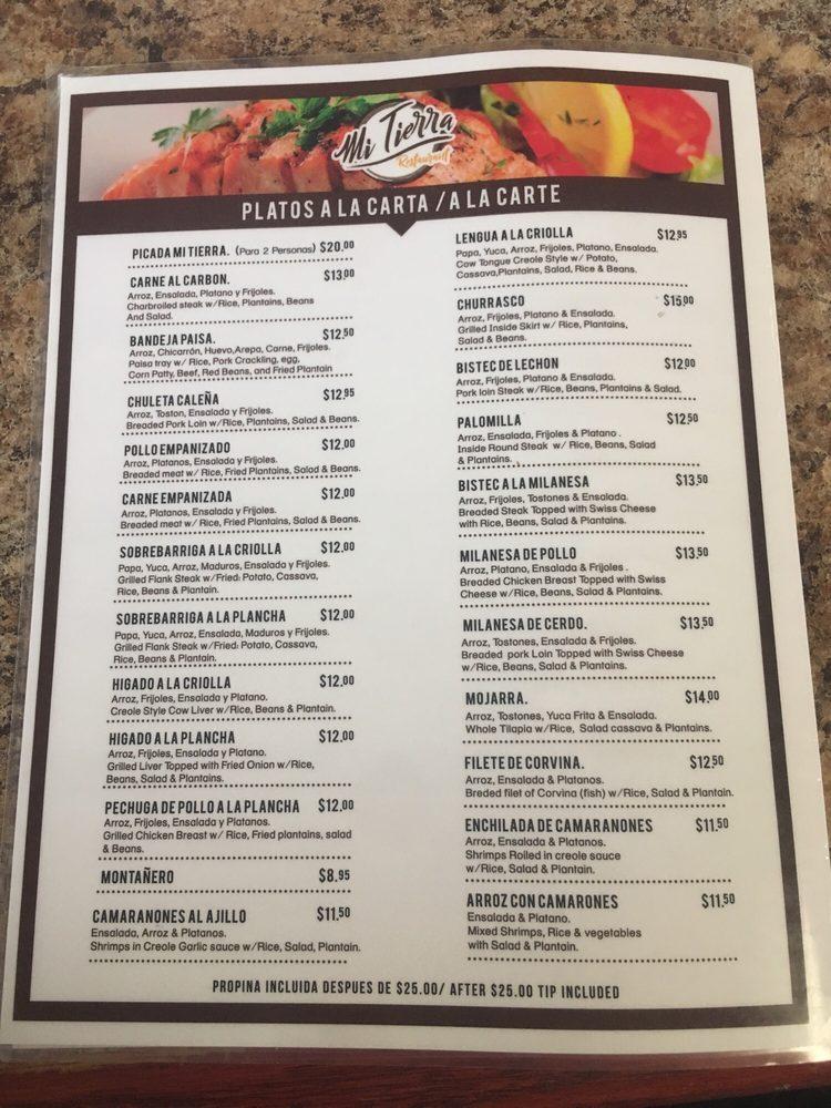 Menu at Mi Tierra Restaurant, Sarasota
