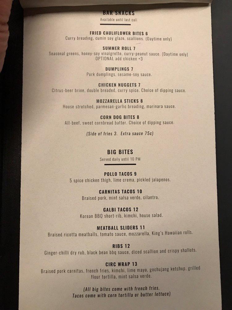 Menu at The Circ Bar, Ann Arbor