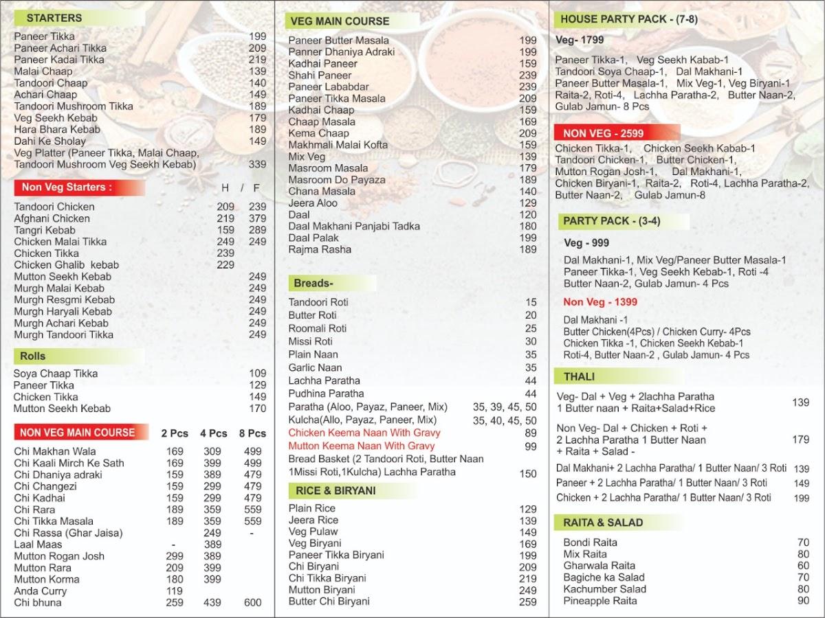 Menu at the highland grill, Noida