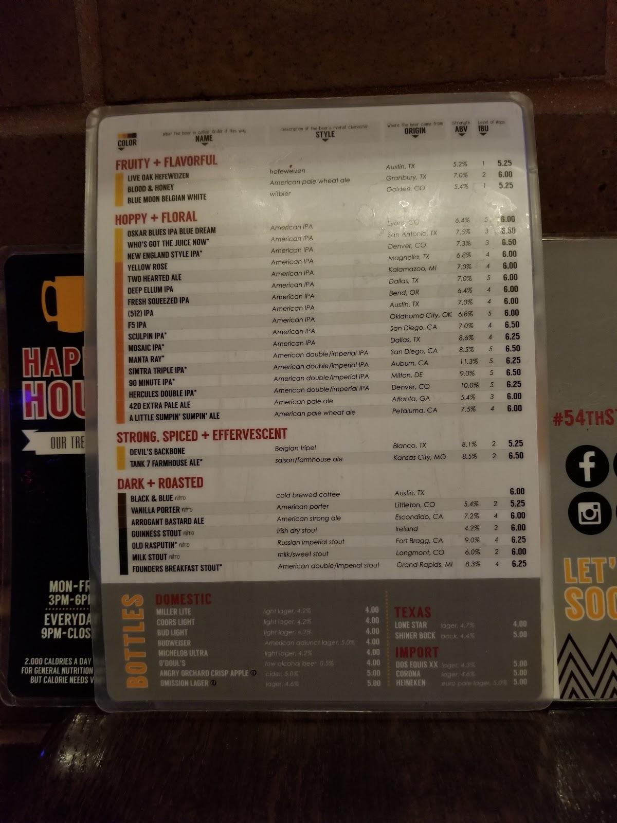Menu at 54th Street Restaurant & Drafthouse, Live Oak, Pat Booker Rd