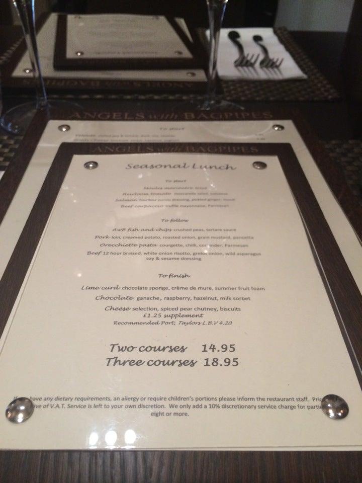 Menu at Angels with Bagpipes pub & bar, Edinburgh, 343 High St