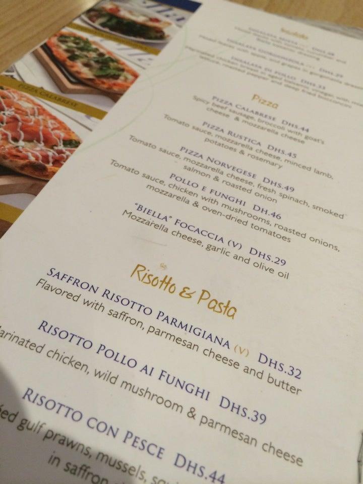 Menu at Biella Caffe Pizzeria Ristorante, Abu Dhabi, West Corniche Road