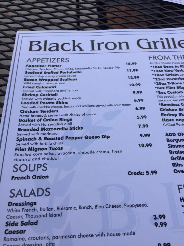 Menu at Black Iron Grille steakhouse, Kent