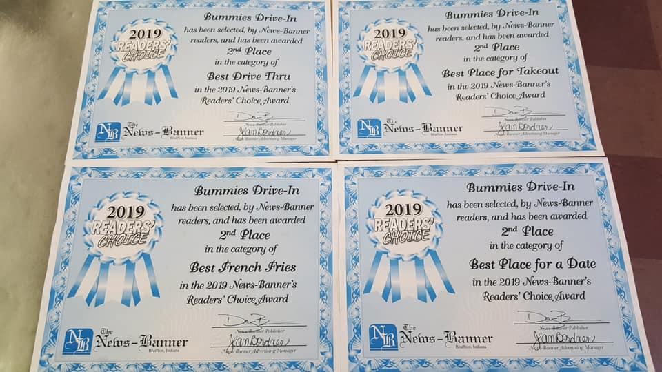 Menu at Bummie's Drive-In restaurant, Bluffton