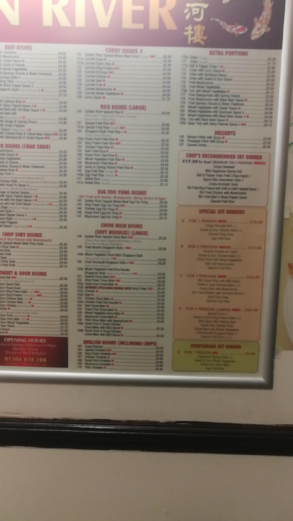 Menu at Golden River fast food, Dover