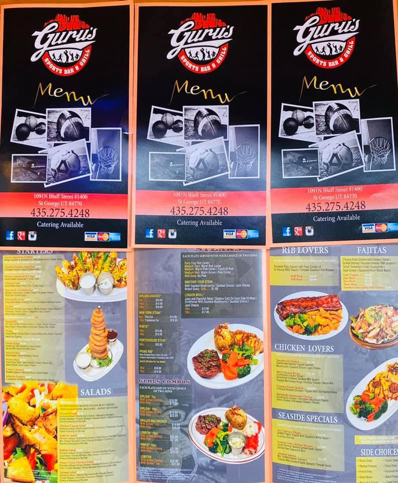 Menu at Guru's Sports Bar & Grill, St. George, N Bluff St STE 1400