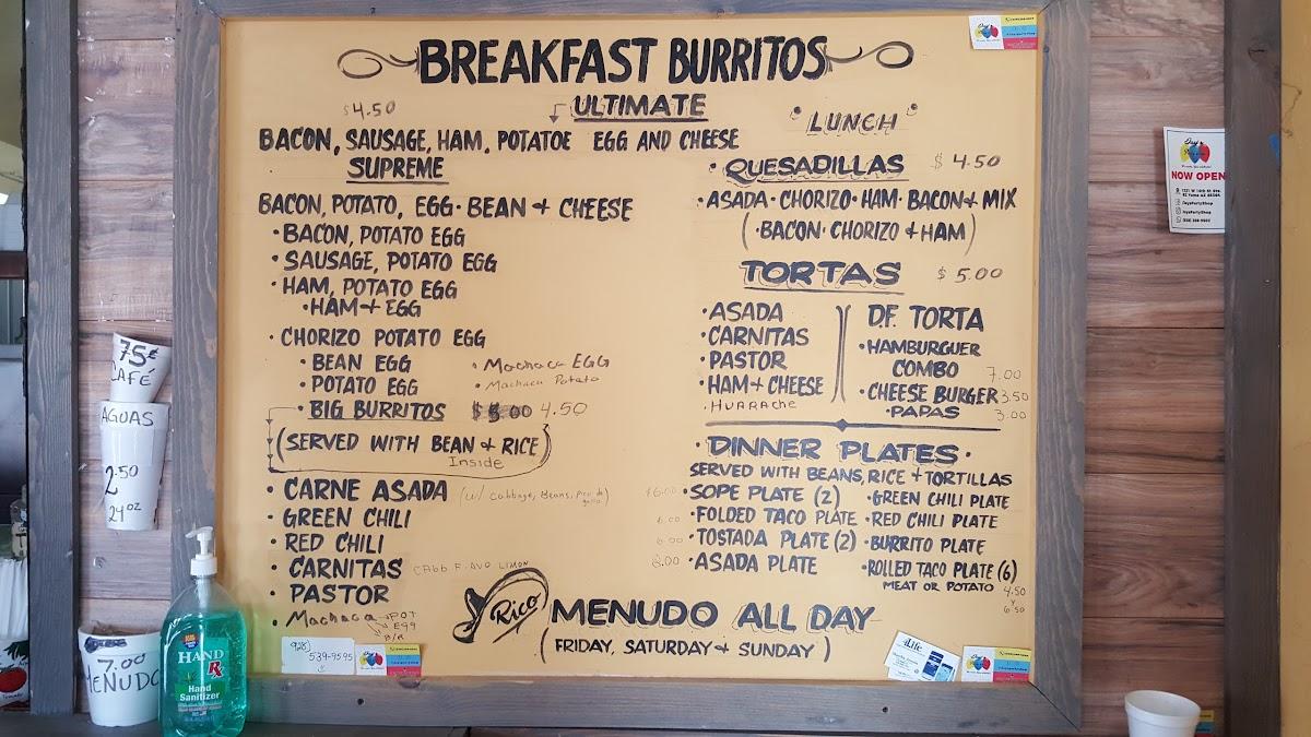 Menu at Jector's Too restaurant, Yuma