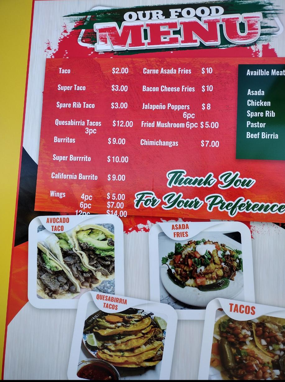 Menu at Mi Sabor restaurant, Modesto