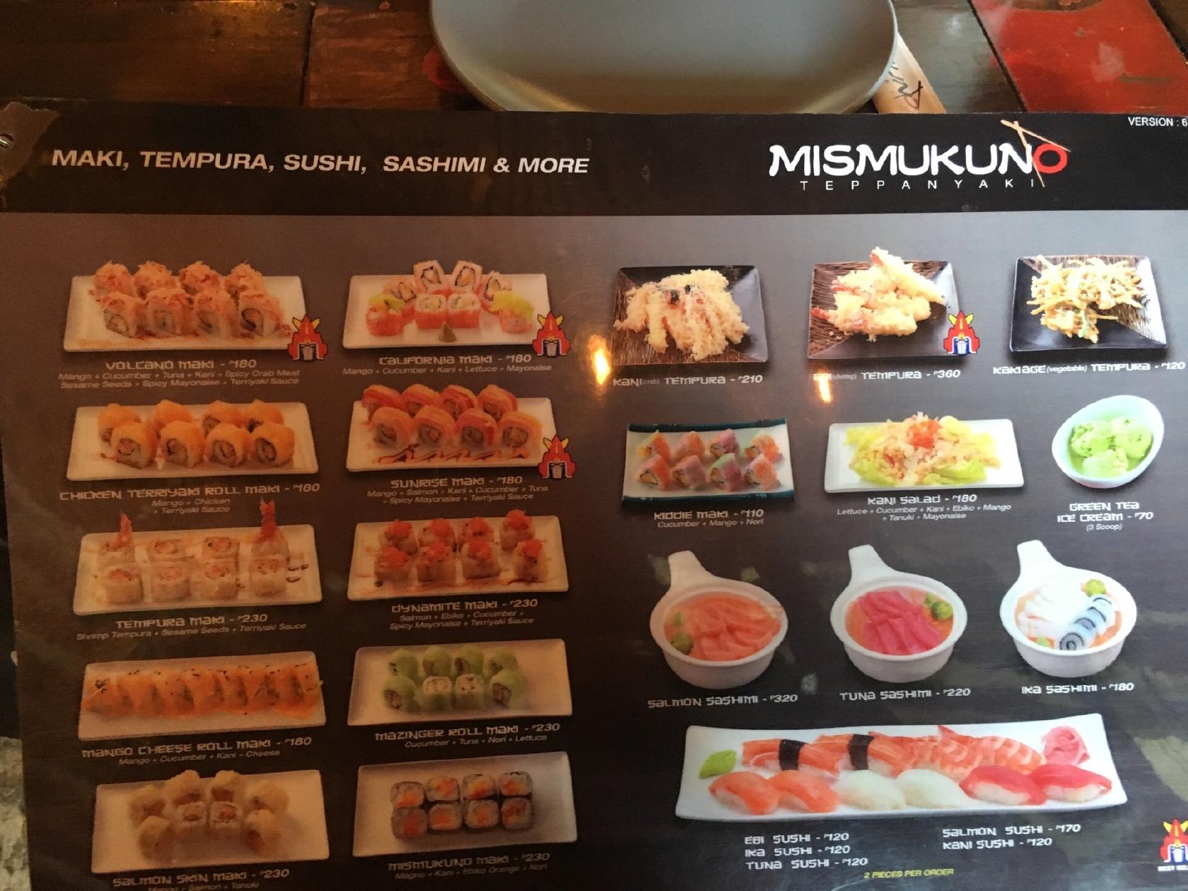 Menu at Mismukuno Teppanyaki restaurant, Cebu City, ayala center cebu