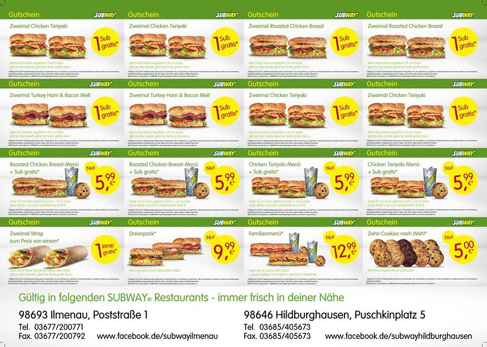 Menu at Subway restaurant, Ilmenau