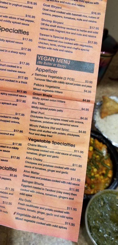 Menu at Sawan Indian Cuisine restaurant, Marlboro Township, 336 US-9