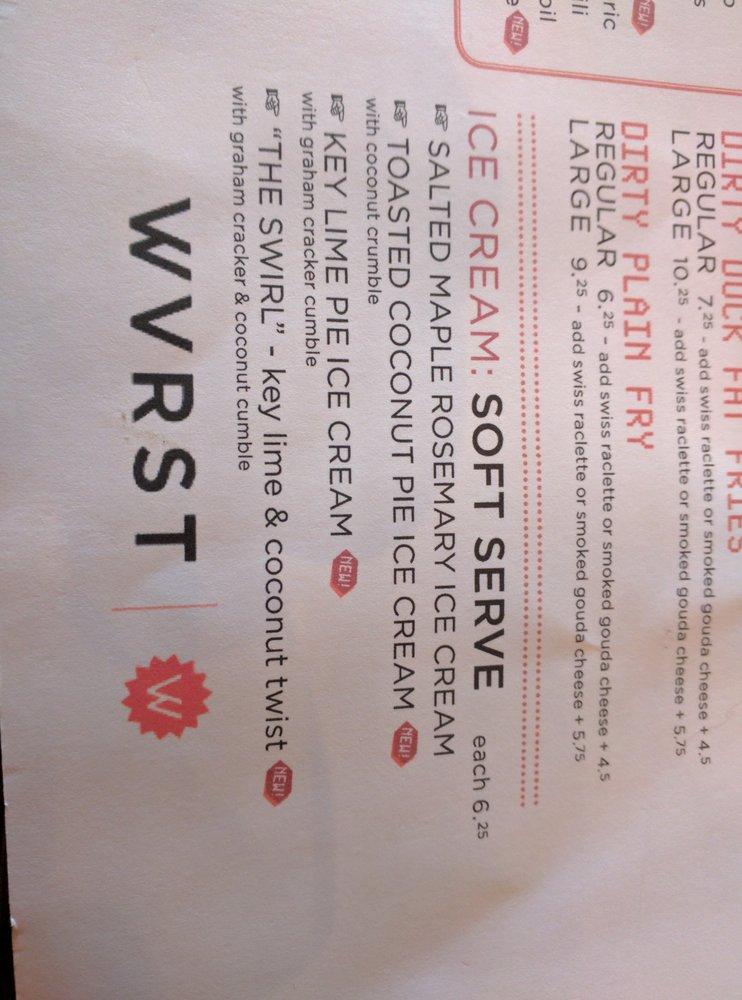 Menu at WVRST pub & bar, Toronto, 609 King St W