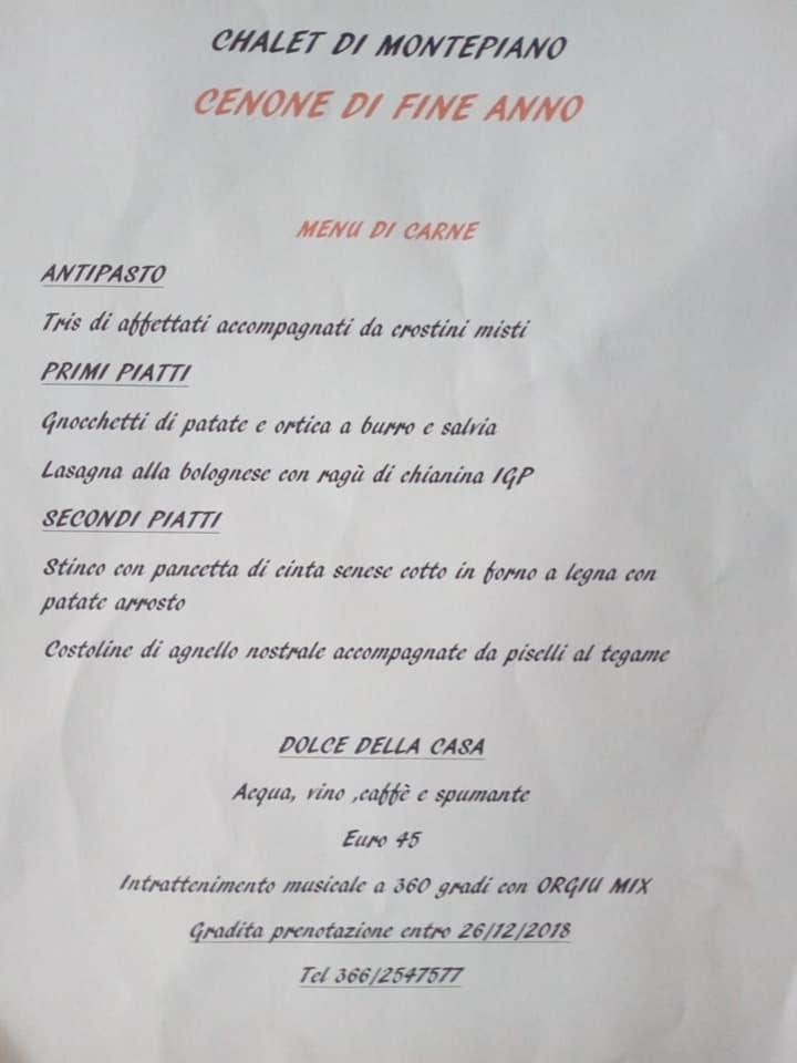Menu da Chalet Montepiano ristorante, Montepiano