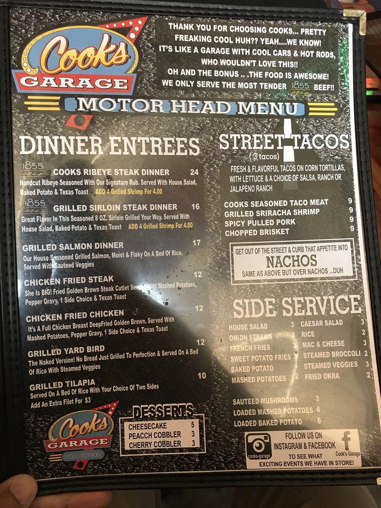 Menu at Cooks Garage pub & bar, Lubbock