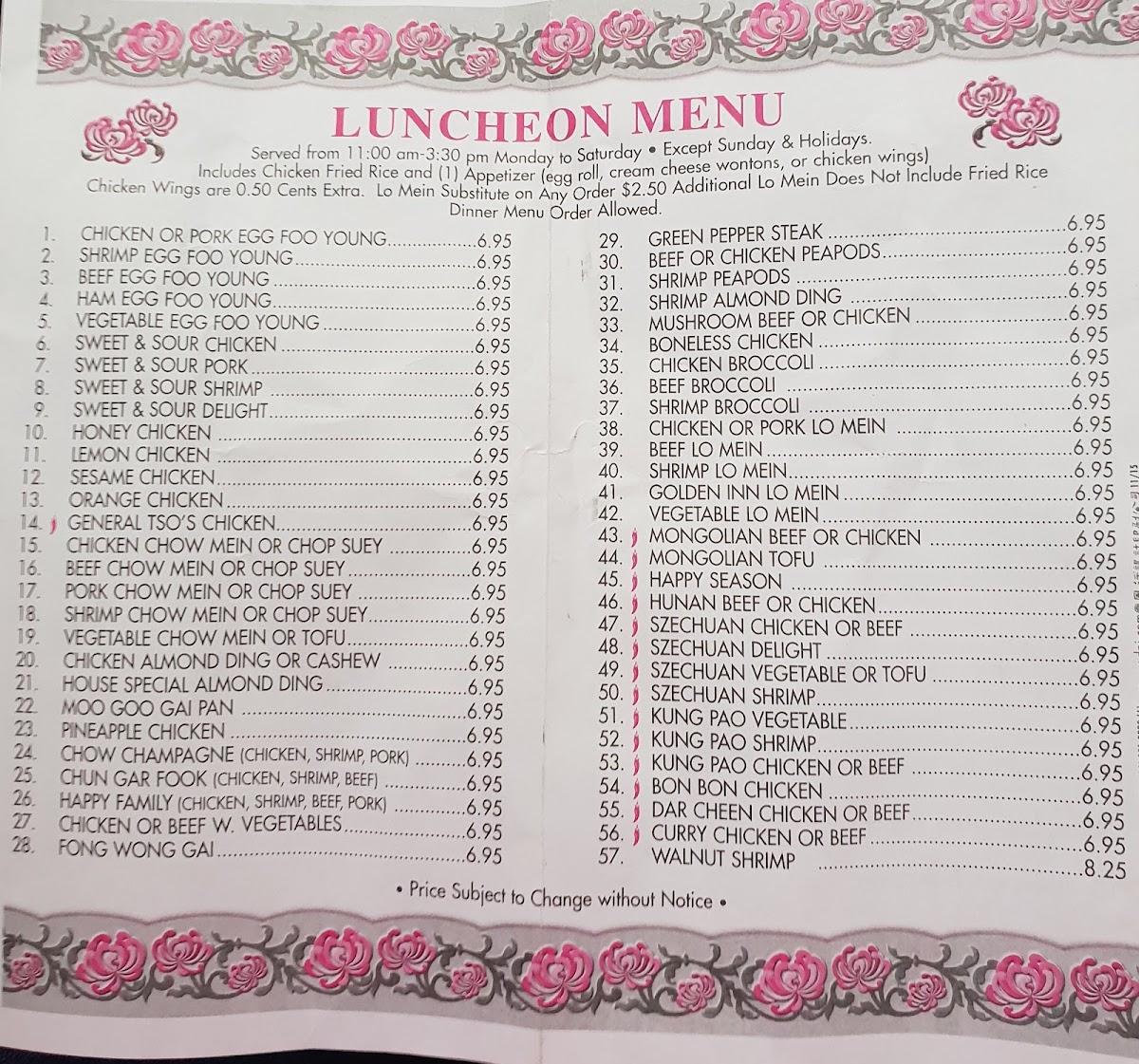 Menu at Golden Inn Restaurant, Superior
