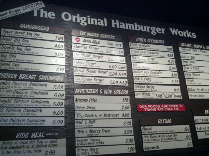 Carta del pub y bar Original Hamburger Works, Phoenix