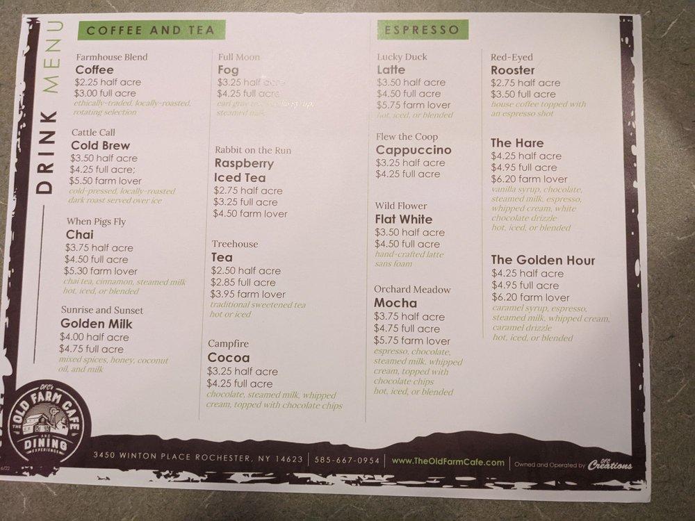 Menu at The Old Farm Cafe, Rochester