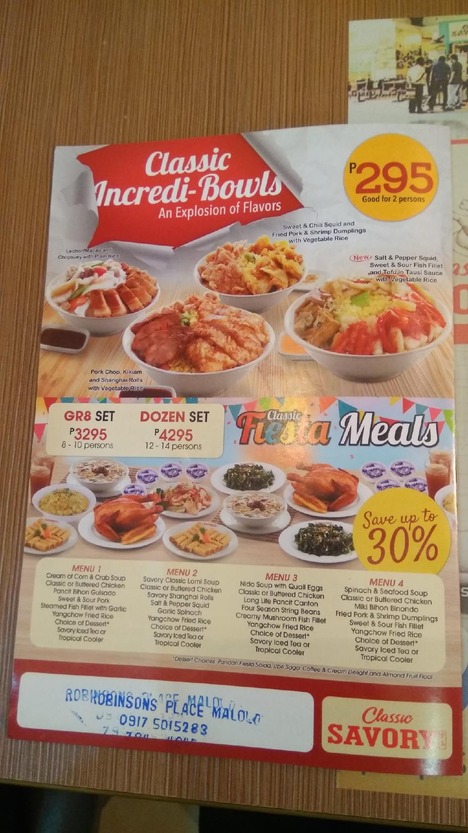 Menu at Classic Savory restaurant, Malolos, Unit 147 - 148