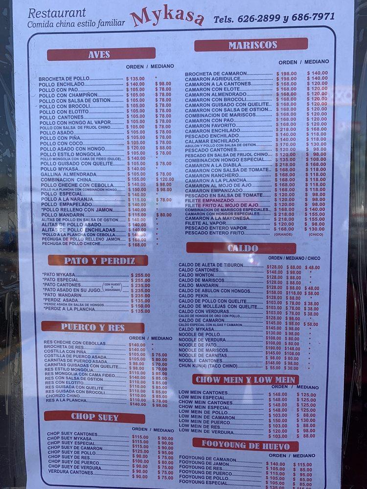 Menu at Mykasa Restaurant, Tijuana, Blvd. Diaz Ordaz 1785