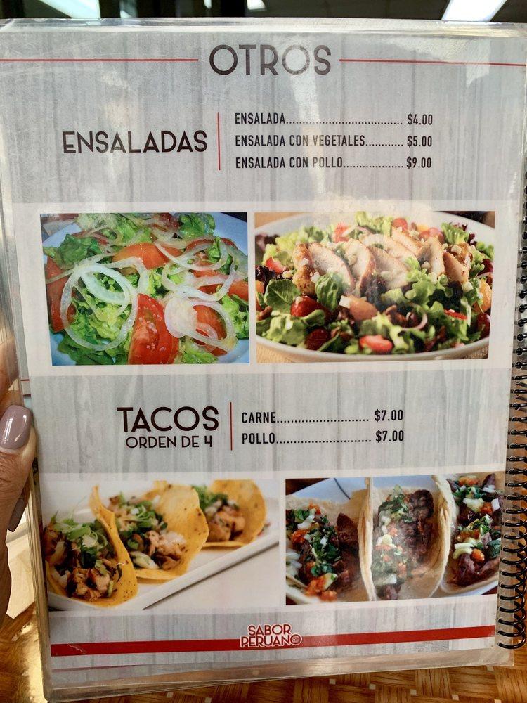 Menu at Sabor Peruano restaurant, West New York, Bergenline Ave