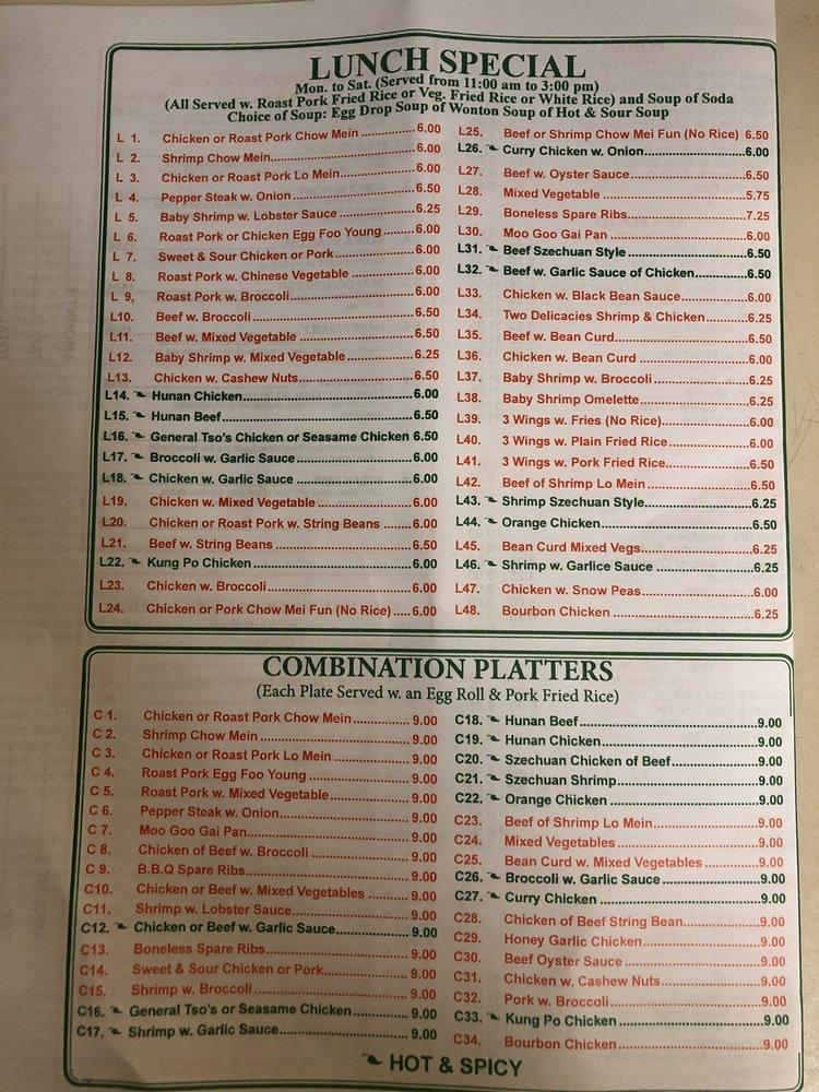 Menu at Sunflower Chinese Kitchen restaurant, Orlando, S Conway Rd