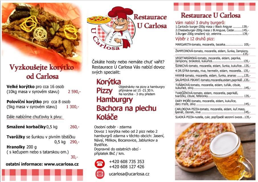 Menu at U Carlosa restaurant, Návsí