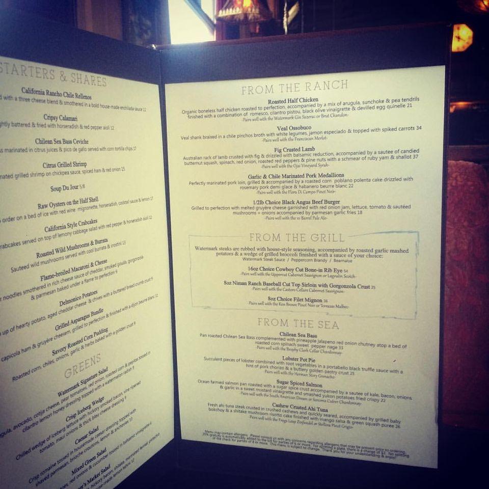 Menu at Watermark Restaurant & W2O Rooftop Lounge, Ventura