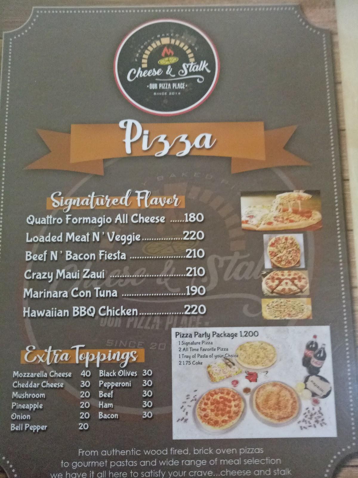 Menu at Cheese And Stalk Pizza Restaurant, Tuguegarao City