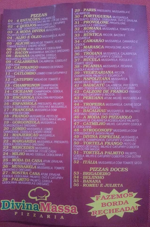 Menu em Divina Massa restaurante, Pompéia